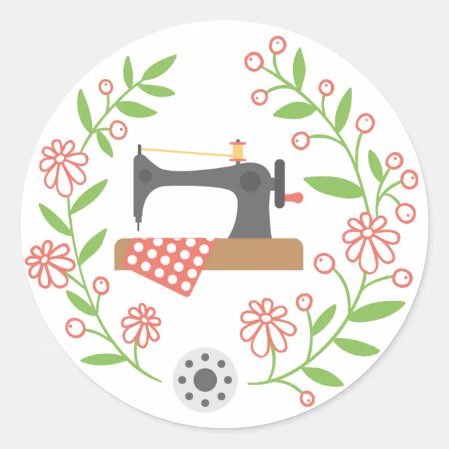 Sewing Machine Wreath Sticker | Zazzle