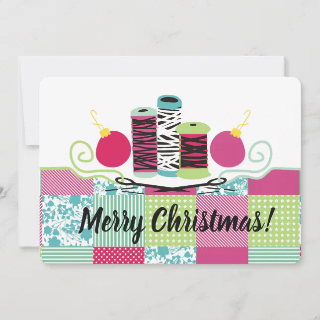 Sewing needle thread quilting Christmas card | Zazzle
