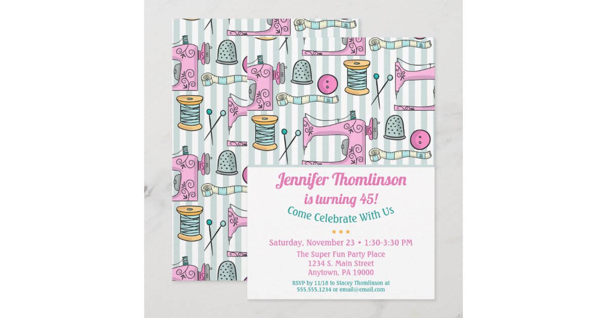Sewing Party Birthday Invitation Pink | Zazzle