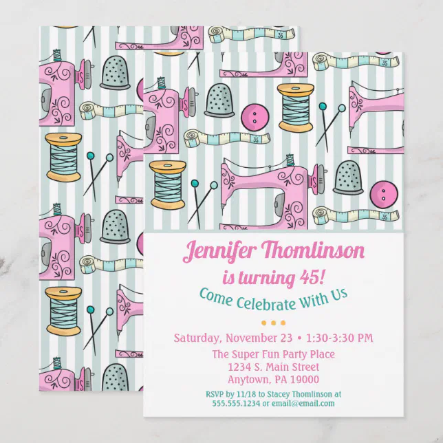 Sewing Party Birthday Invitation Pink | Zazzle