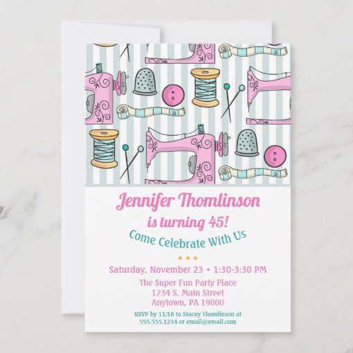 Sewing Party Birthday Invitation Pink | Zazzle