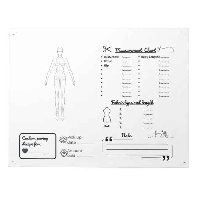 Sewing Project Planner & Measurement Tracker Notepad | Zazzle