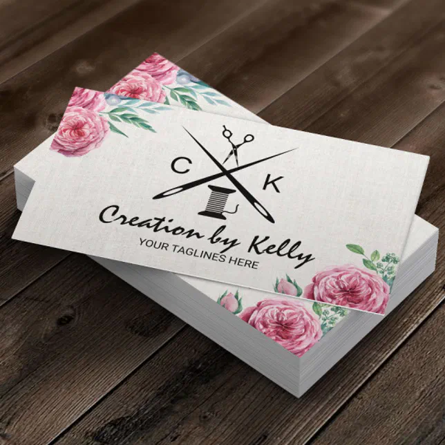 Sewing Seamstress Dressmaker Vintage Floral Linen Business Card | Zazzle