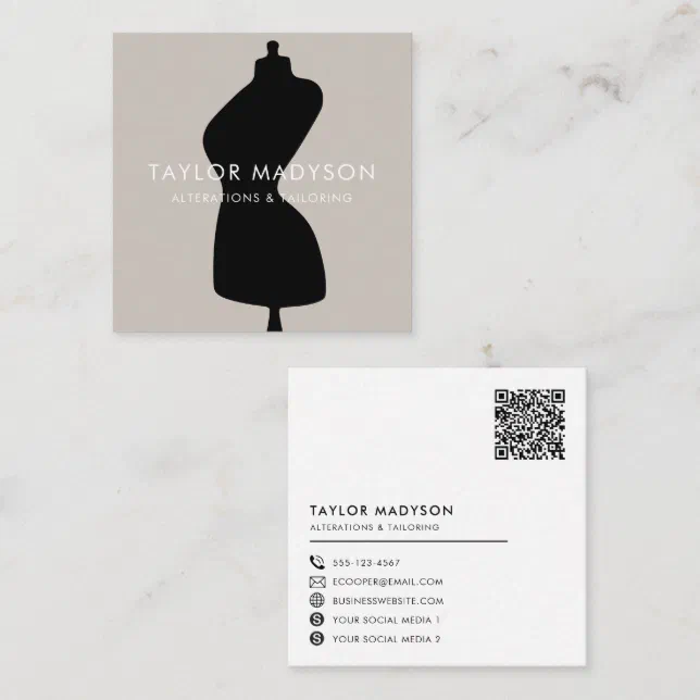 Sewing Seamstress Tailor Mannequin Logo QR code Square Business Card ...