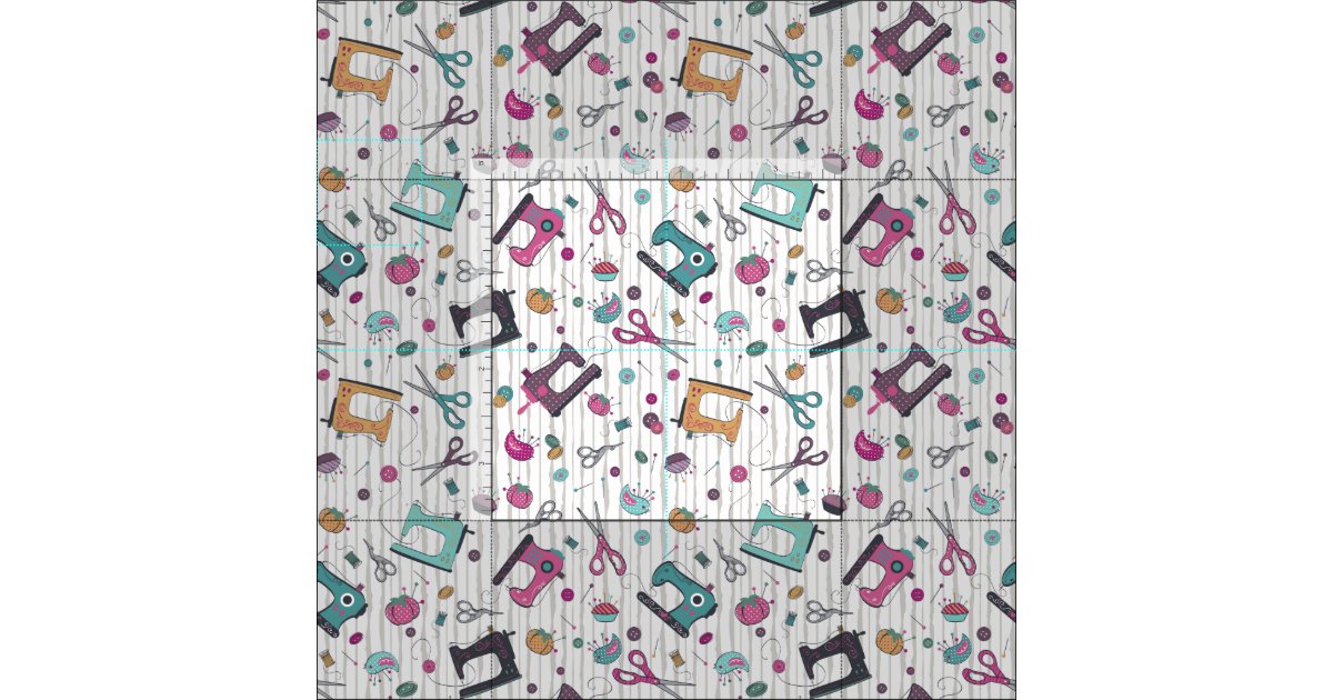 Sewing themed fabric, sewing illustrations print fabric | Zazzle