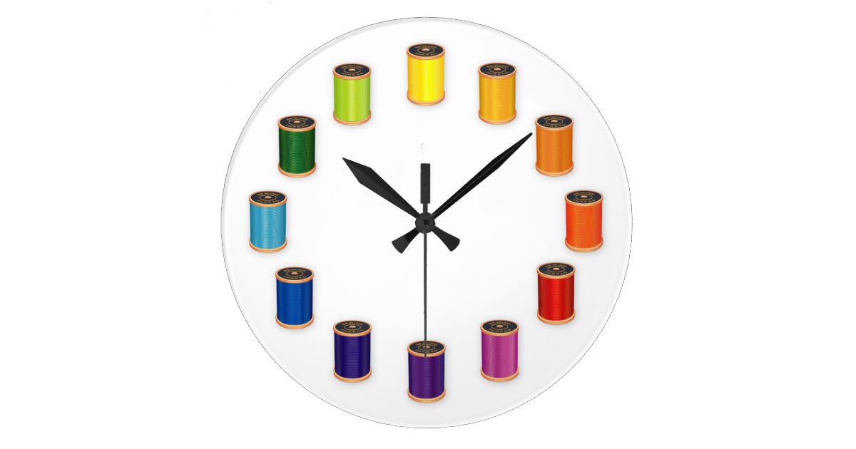 Sewing, Thimble, Needle and Thread Large Clock | Zazzle.com