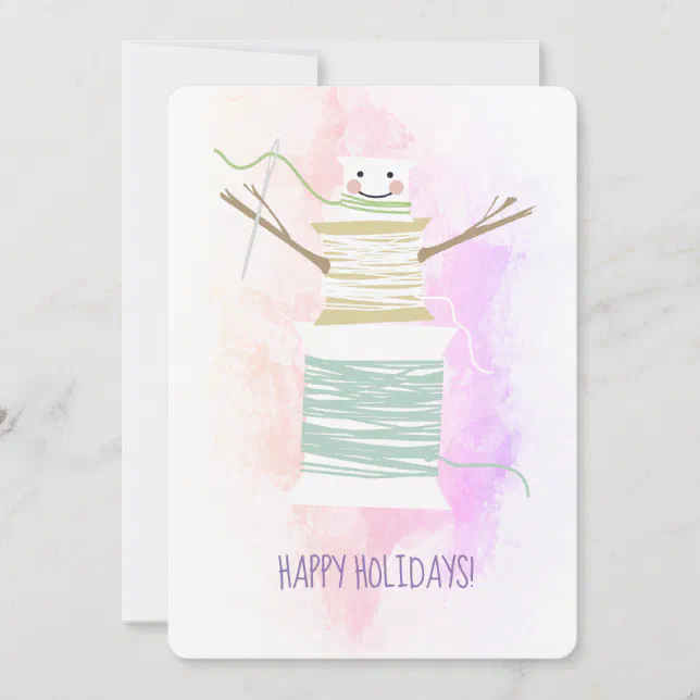 Sewing thread spools snowman Christmas card | Zazzle