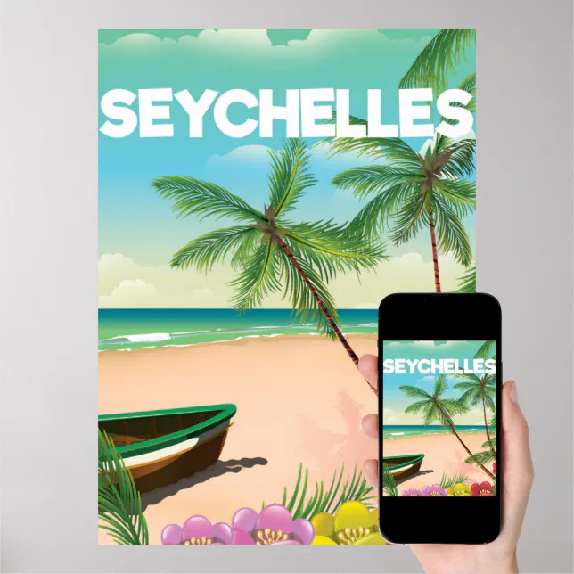 Seychelles beach travel poster | Zazzle