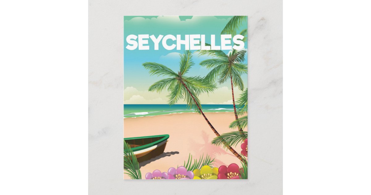 Seychelles beach travel poster postcard | Zazzle