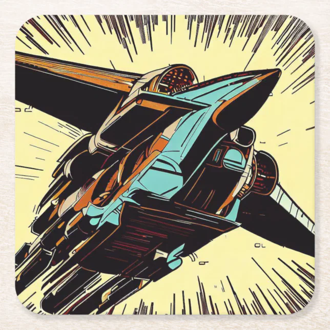 SF - Anime Starfighter Woodcut 3 Square Paper Coaster | Zazzle