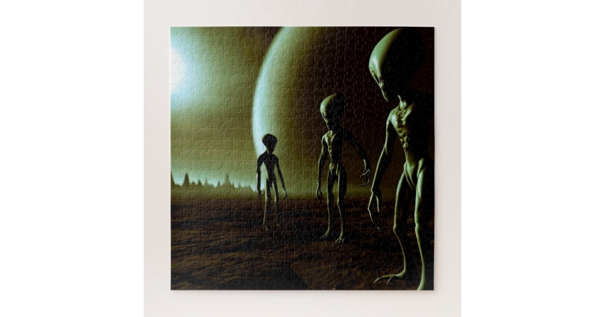 SF Gray Aliens on Alien Planet (1) Jigsaw Puzzle | Zazzle