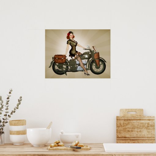 Sgt. Davidson Army Motorcycle Pinup Poster | Zazzle