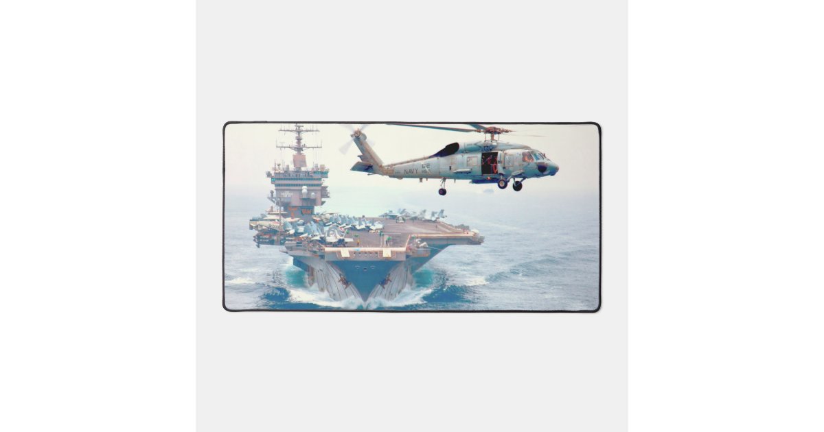 SH-60F OCEAN HAWK and US AIRCRAFT CARRIER Desk Mat | Zazzle