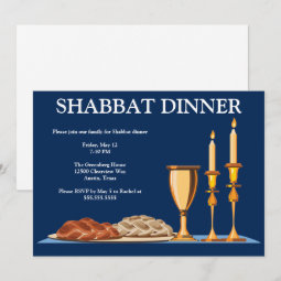 Shabbat Dinner Custom Jewish Family Navy Blue Invitation | Zazzle