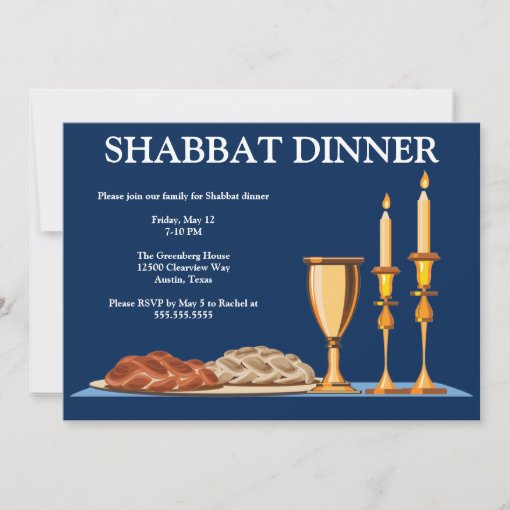 Shabbat Dinner Custom Jewish Family Navy Blue Invitation | Zazzle