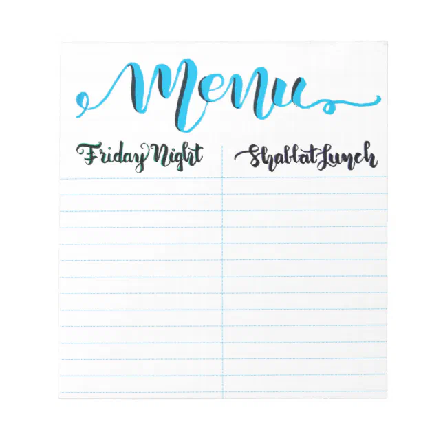 Shabbat Shabbos Menu Notepad | Zazzle