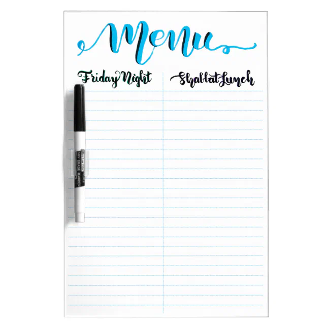 Shabbos Menu Plan Whiteboard for the Jewish Shabba | Zazzle
