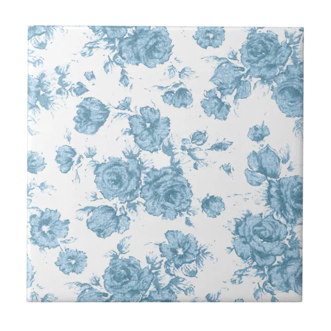 Shabby Blue French Toile Ceramic Tile | Zazzle