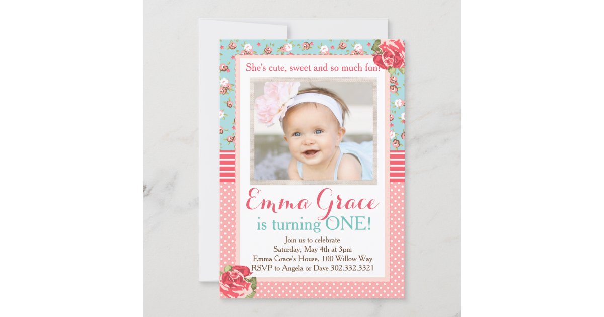 Shabby Chic Birthday Photo Invitation | Zazzle