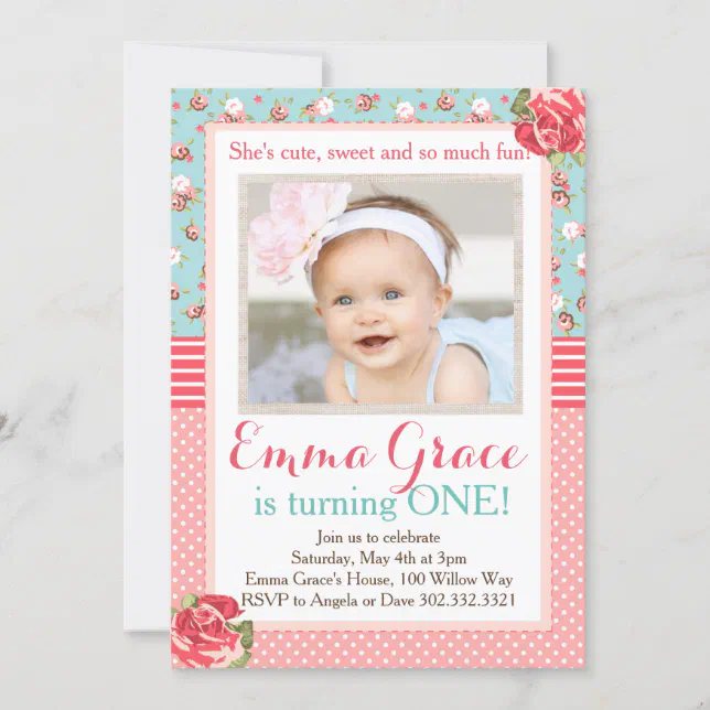 Shabby Chic Birthday Photo Invitation | Zazzle