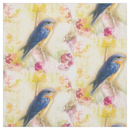 Shabby Chic Blue Bird Fabric | Zazzle