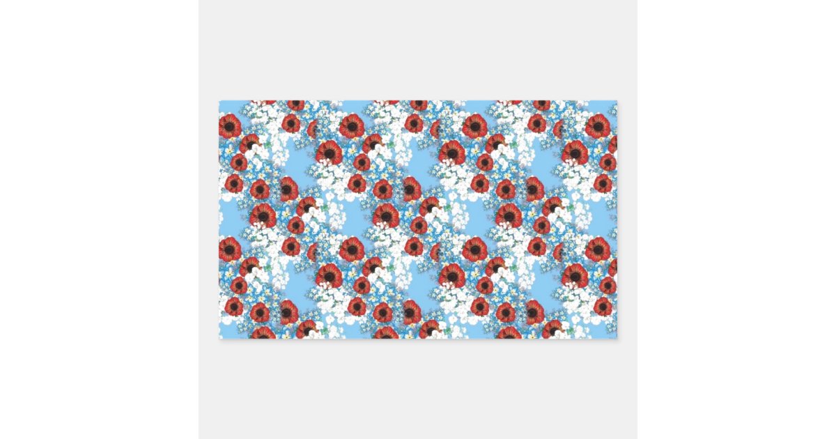 Shabby chic blue red floral flower print by LeahG Rectangular Sticker ...