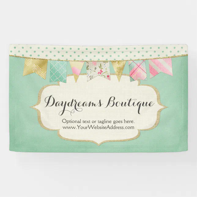 Shabby Chic Boutique Bunting in Pink, Mint & Gold Banner | Zazzle
