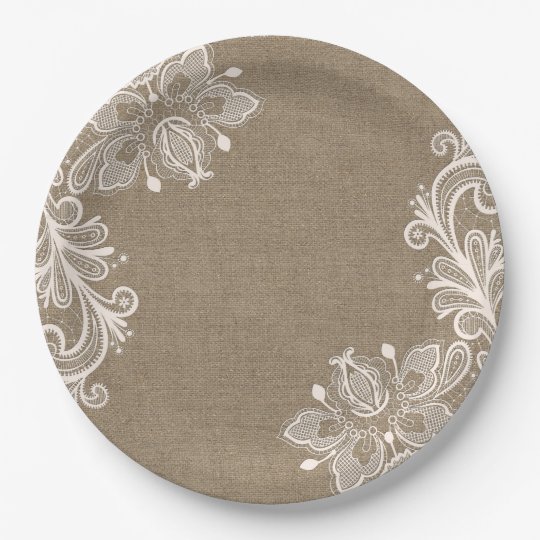 Shabby Chic Burlap and Lace Chic Paper Plate | Zazzle.com
