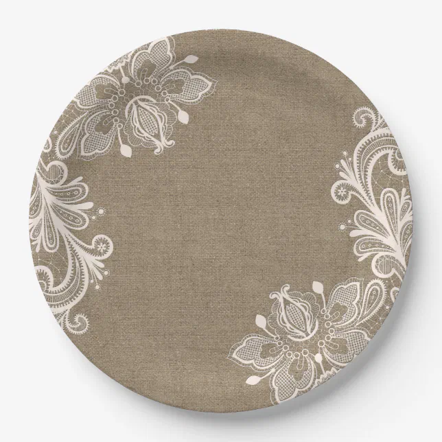 Shabby Chic Burlap and Lace Chic Paper Plate | Zazzle