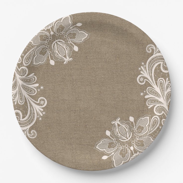 Shabby Chic Burlap and Lace Chic Paper Plate | Zazzle