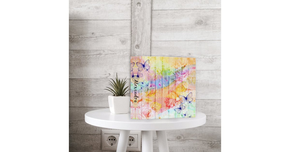 Shabby Chic Butterflies and Roses on Rustic Wood 3 Ring Binder | Zazzle