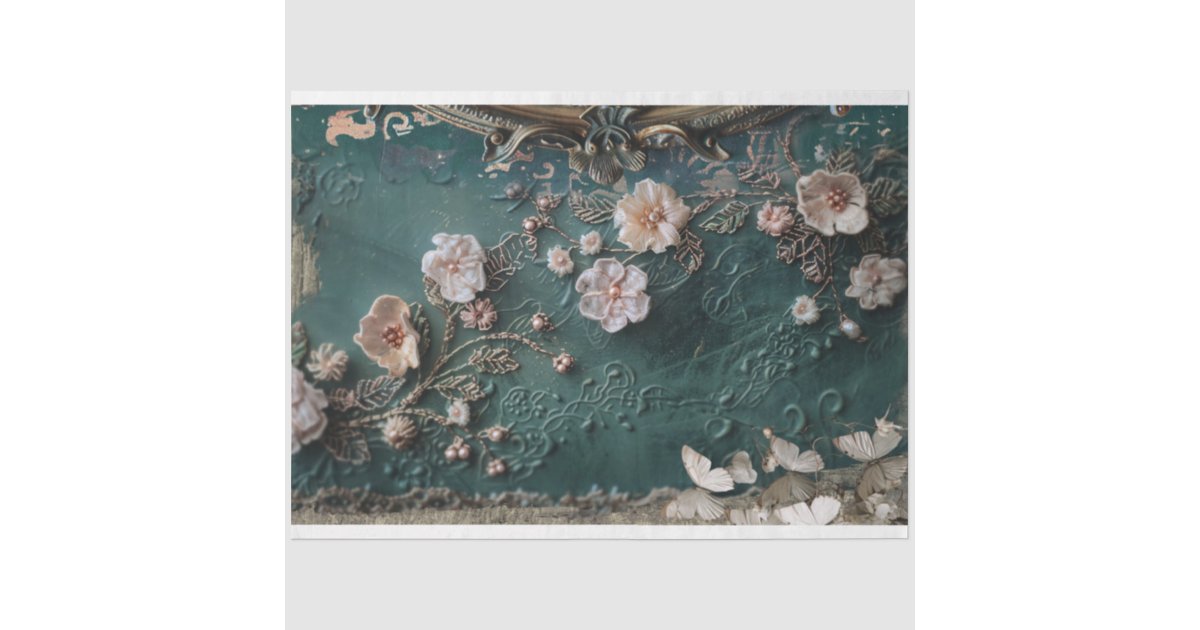 Shabby Chic, Butterfly & Floral Mixed Media Design Tissue Paper | Zazzle