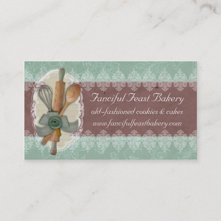 shabby chic cooking baking utensils business card | Zazzle
