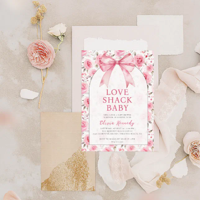 Shabby Chic Coquette Pink Love Shack Baby Shower Invitation | Zazzle