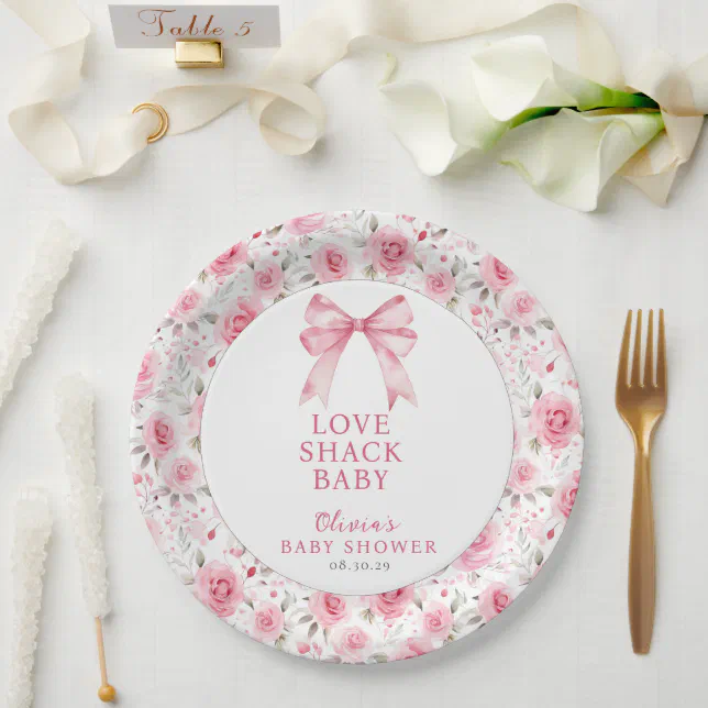 Shabby Chic Coquette Pink Love Shack Baby Shower Paper Plates | Zazzle