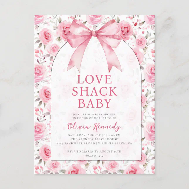 Shabby Chic Coquette Pink Love Shack Baby Shower Postcard | Zazzle