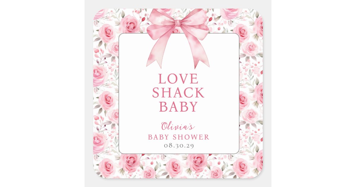 Shabby Chic Coquette Pink Love Shack Baby Shower Square Sticker | Zazzle