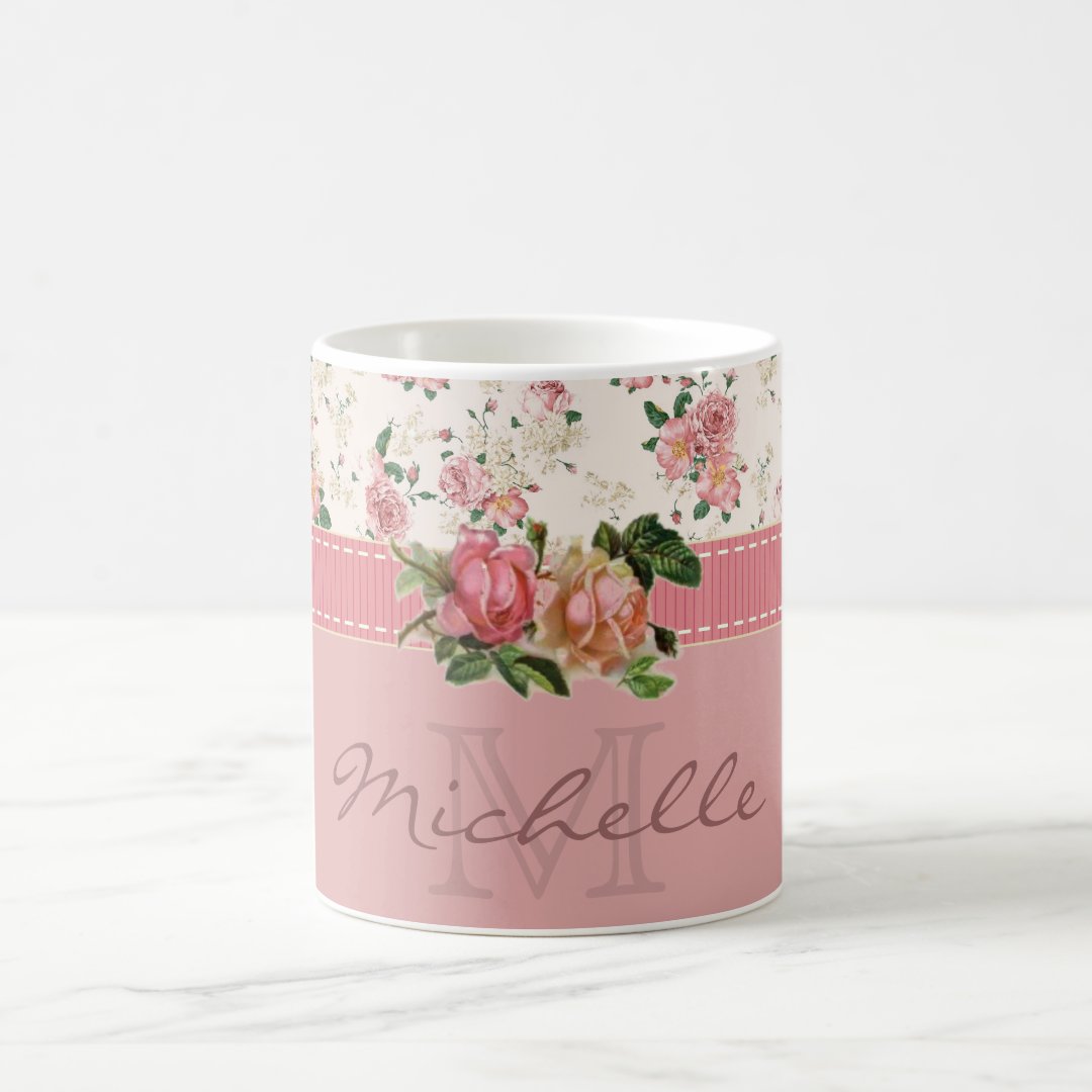 Shabby Chic Custom Name & Monogram Floral Coffee Mug | Zazzle