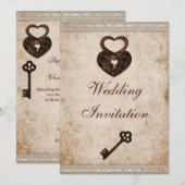 Shabby Chic Damask Hearts Lock and Key Wedding Invitation | Zazzle