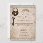Shabby Chic Damask Hearts Lock and Key Wedding Invitation | Zazzle