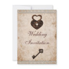 Shabby Chic Damask Hearts Lock and Key Wedding Invitation | Zazzle