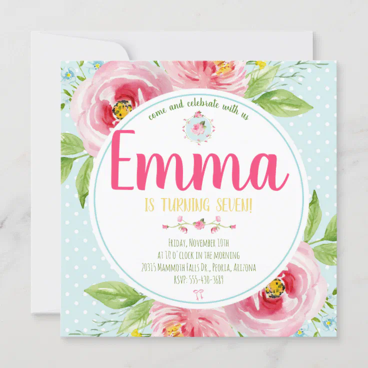 Shabby Chic Floral Birthday Invitation | Zazzle
