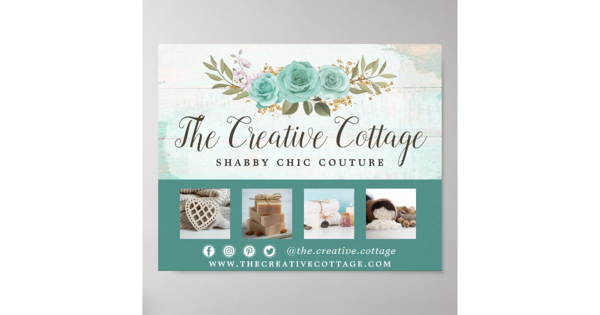 Shabby Chic Floral Rustic Wood Marketing Promo Poster | Zazzle