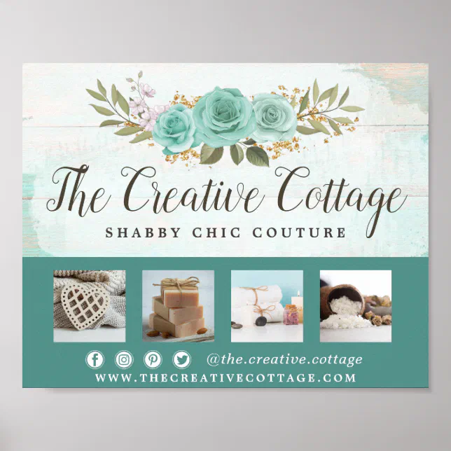 Shabby Chic Floral Rustic Wood Marketing Promo Poster | Zazzle
