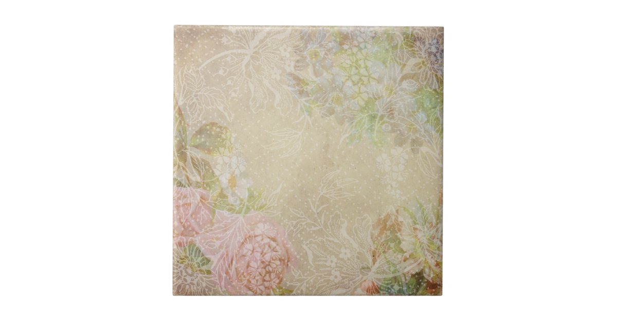 Shabby Chic Floral Tile | Zazzle