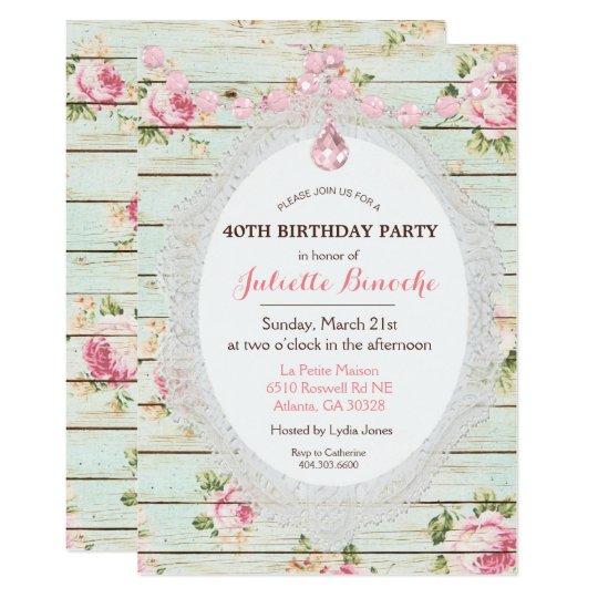 Shabby Chic Floral Wood Birthday Invitation | Zazzle.com