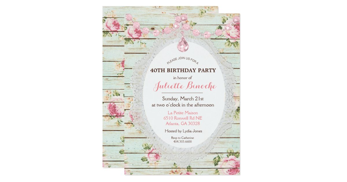 Shabby Chic Floral Wood Birthday Invitation | Zazzle.com