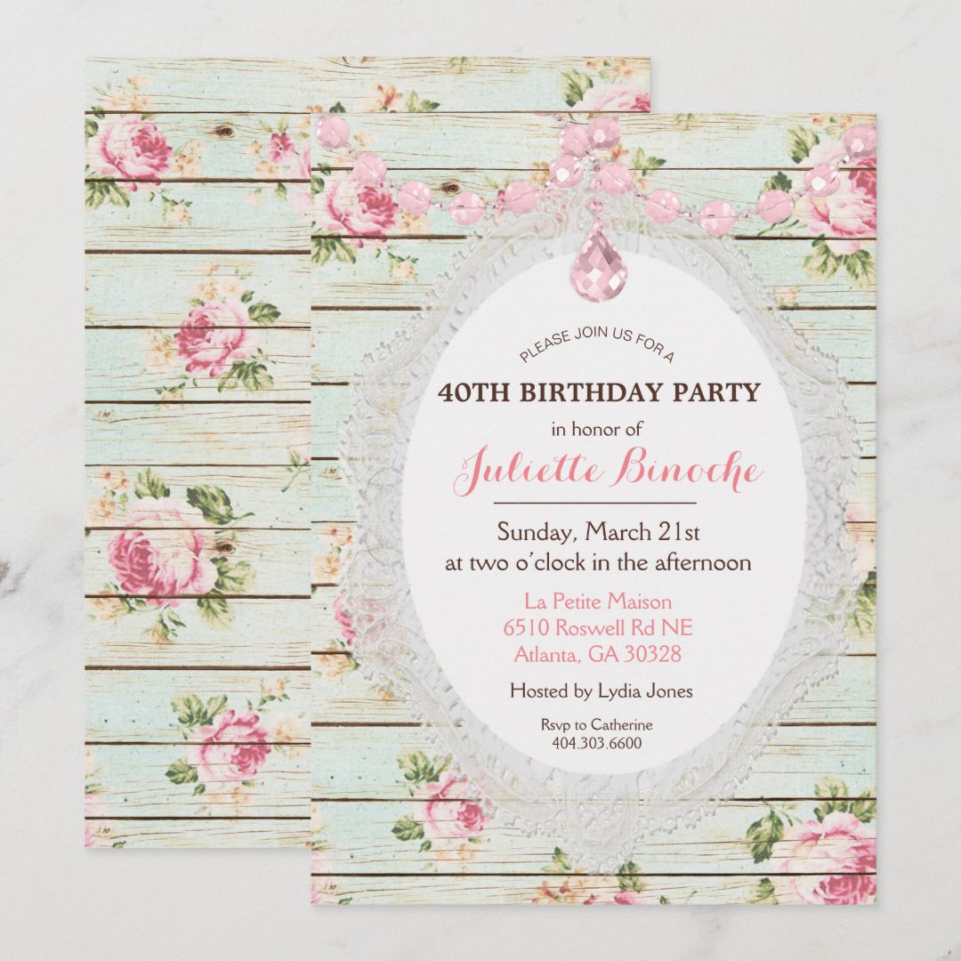 Shabby Chic Floral Wood Birthday Invitation | Zazzle