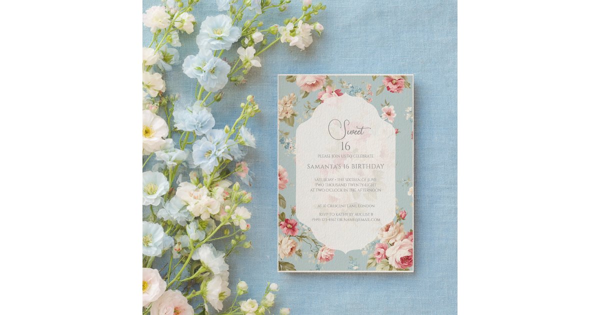 Shabby Chic florals Birthday Invitation | Zazzle