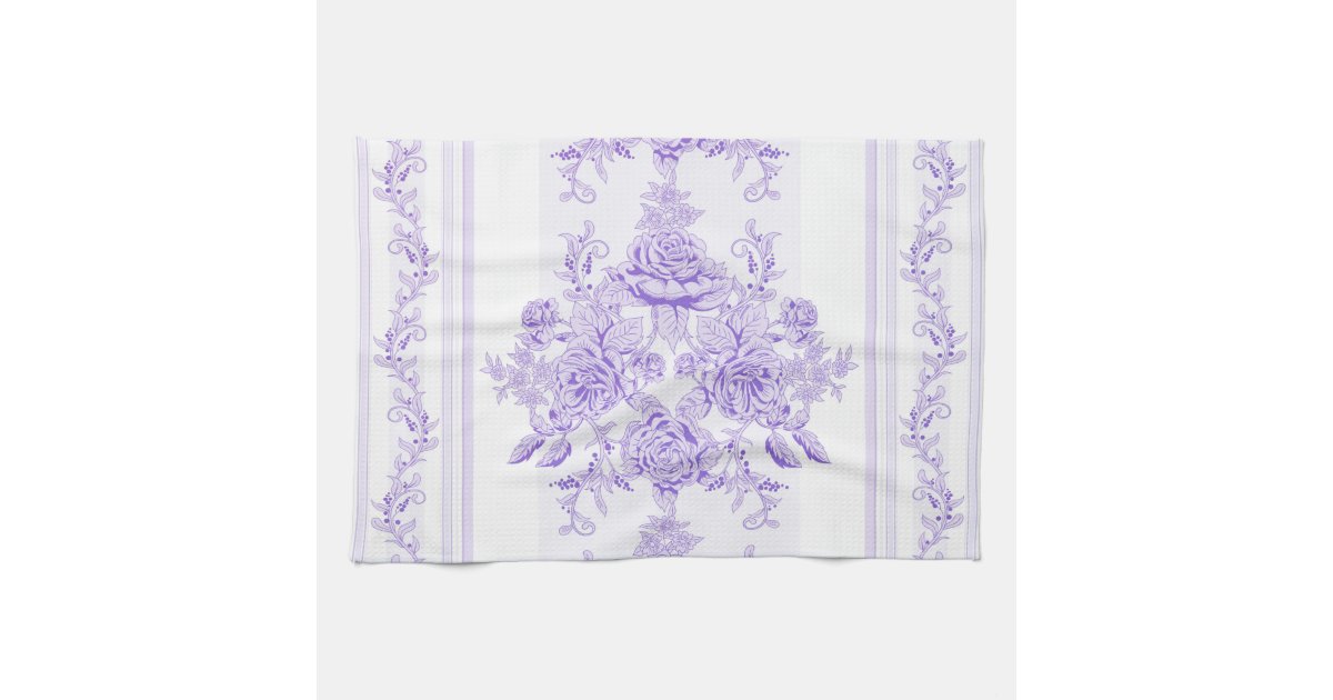 Shabby chic,lavender,toile,pattern,floral,Victoria Kitchen Towel | Zazzle